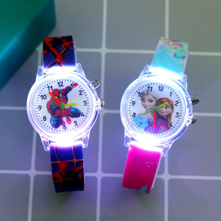 Disney Princess Elsa Kids Watches Girls Silicone Strap Cartoon Luminous ...