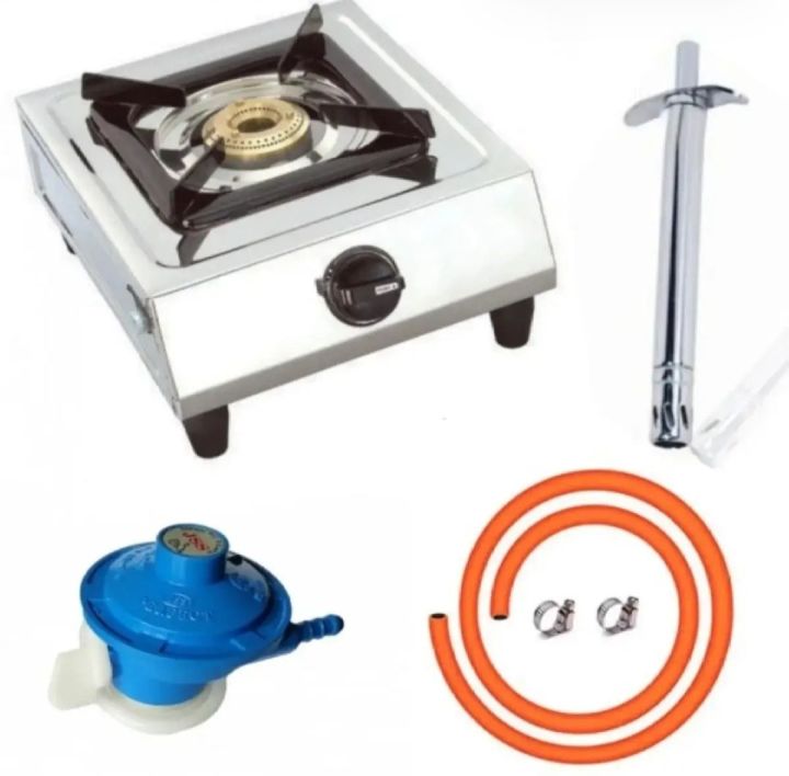 Steel Single Gas Stove Set With Regulator And Pipe | Daraz.com.np