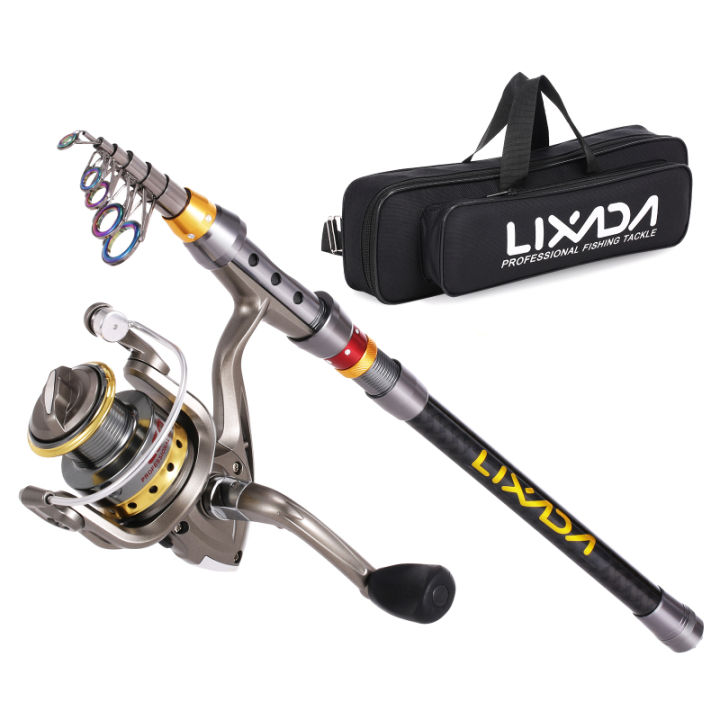 Lixada Telescopic Fishing Rod and Reel Combo Full Kit Carbon Fiber ...