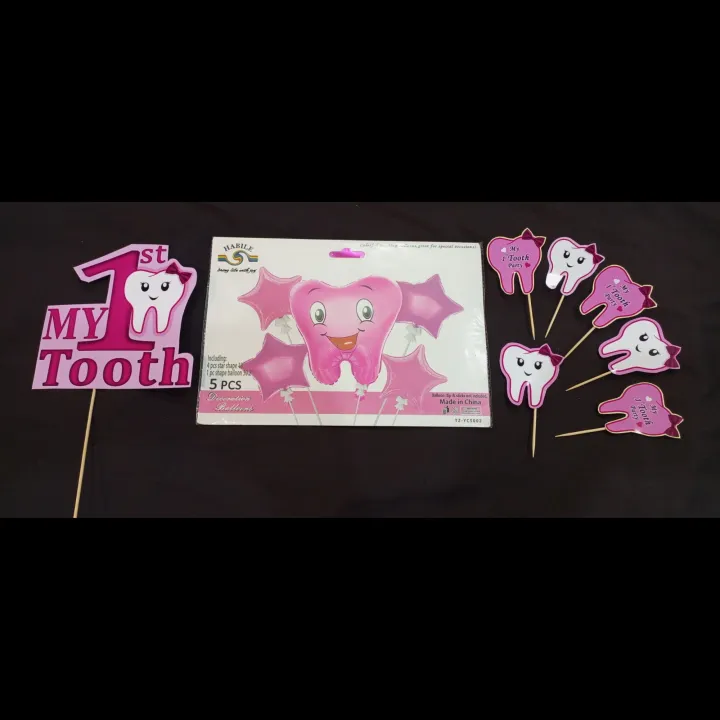 teeth foil ballon + first tooth cake topper, cupcakes toppers | Daraz.pk