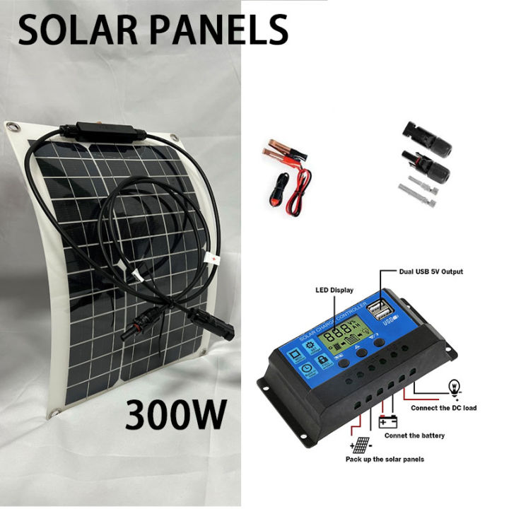 12/24V Camping Power Generation 300W Solar Panel Kit Charger 10A/60A ...