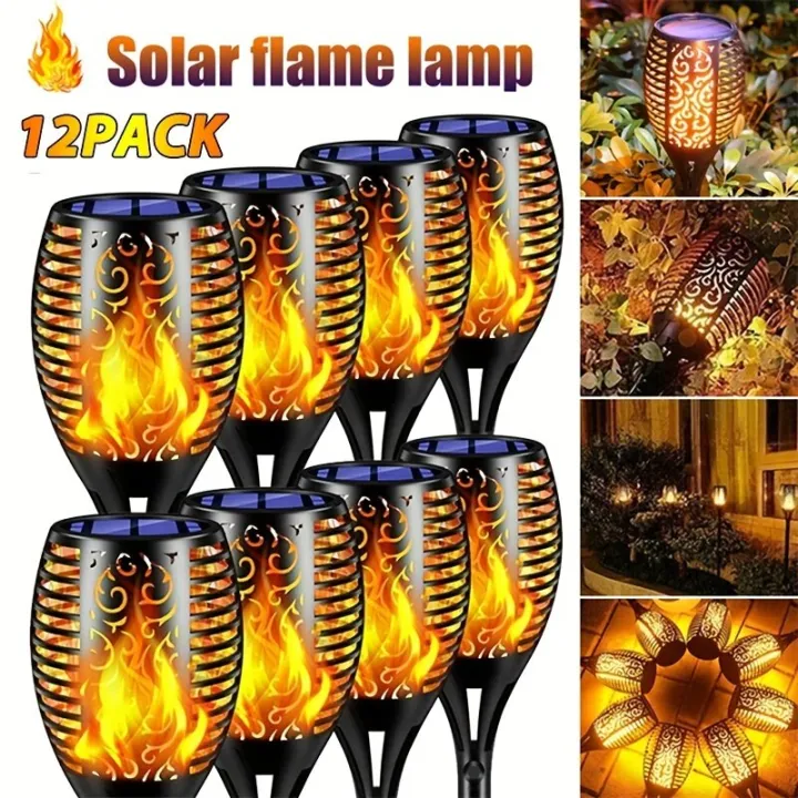 12 LED Solar Flame Torch Light Waterproof Garden Decoration Outdoor ...