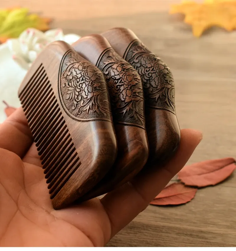 Pocket Wooden Comb Natural Black Gold Sandalwood Super Narrow Tooth ...