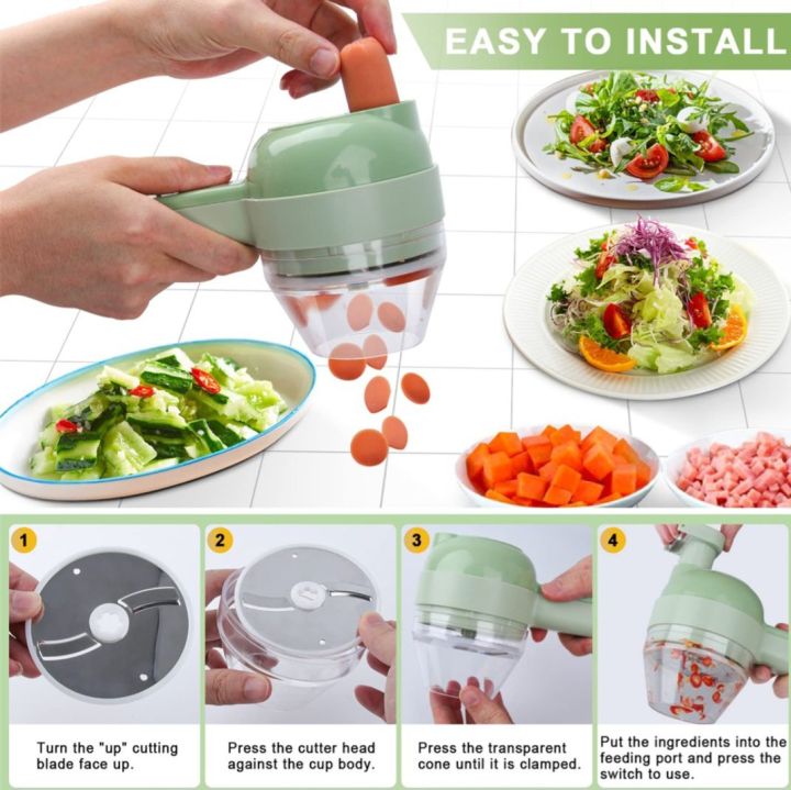 Portable 4 in 1 Handheld Electric Vegetable Slicer USB Rechargeable ...