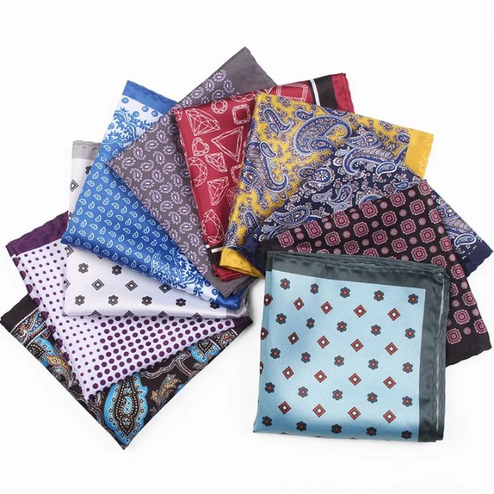 Men Pocket Square Print Real Satin Small Square Scarf Gentleman ...