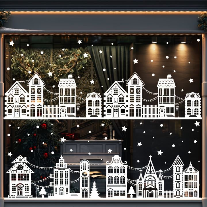 9 Sheets Christmas Snow Castle Window Clings, PVC Christmas Window ...