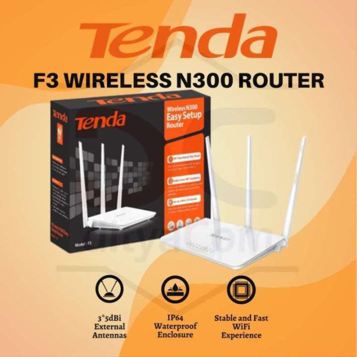 Tenda F3 wifi router has 300 mbps wireless speed, 3x 5dBi external ...