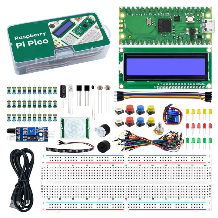 for Raspberry Pi Pico RP2040 Development Board Starter Kit LCD1602 Module PIR Sensor Python ...