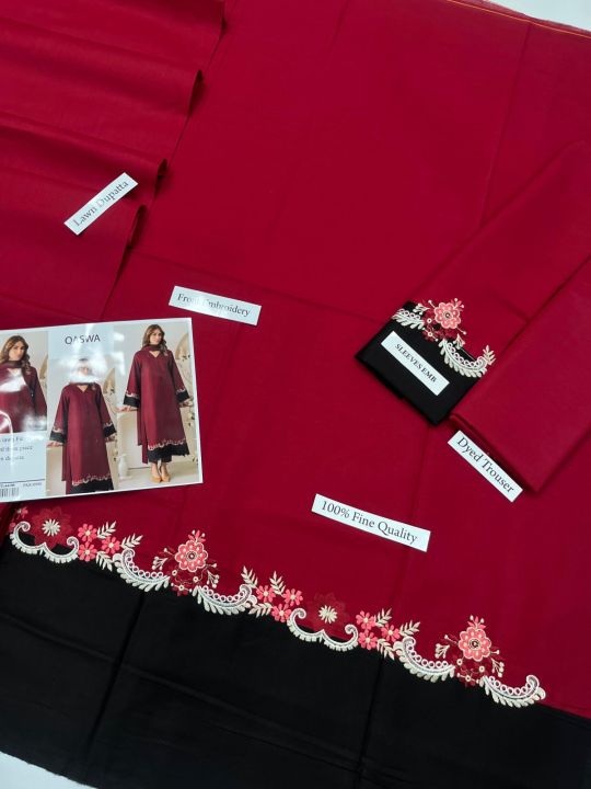 QASWA Premium Embroidered Lawn 3-Piece Suit with Lawn Dupatta | Daraz.pk