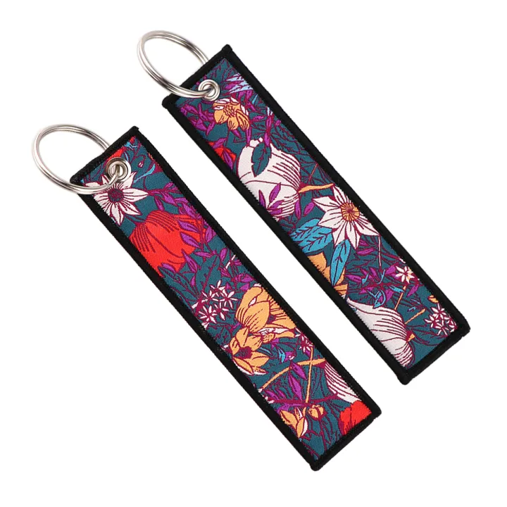 Rose Flowers Embroidered Key Fobs Key Tags Keychain For Motorcycles ...
