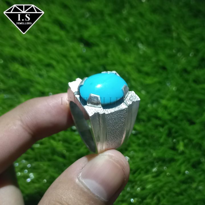 Natural Blue Nishapuri Feroza Ring Clean Turquoise Stone Handmade Ring Real Feroza Without ...