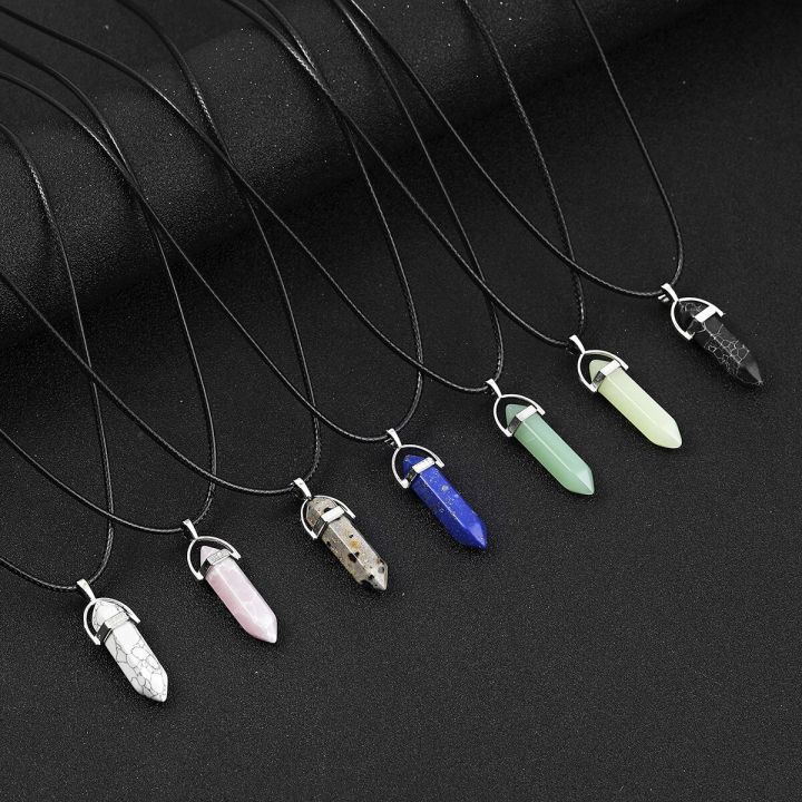 7pcs/set Natural Quartz Chakra Crystal Healing Point Cut Gemstone Pendant Reiki Necklace For ...