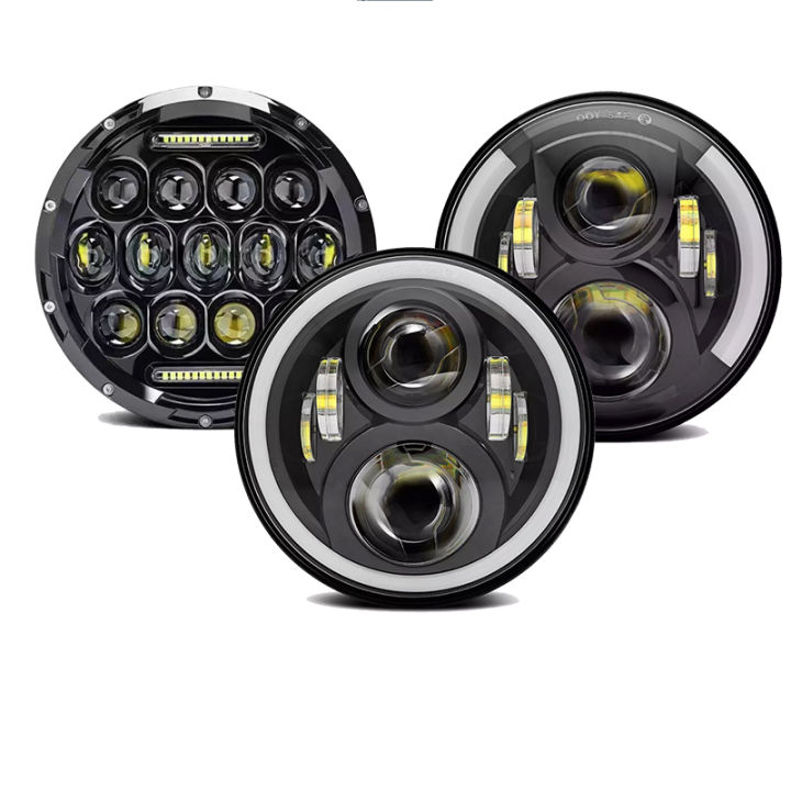 7" Round LED Headlights White DRL / Amber Turn signal For Hummer H1 H2 ...