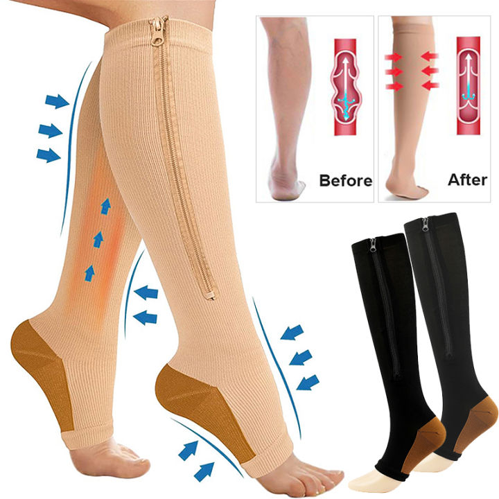 1 Pairs Zipper Compression Socks for Women Men 15-20 mmHg Closed Toe ...