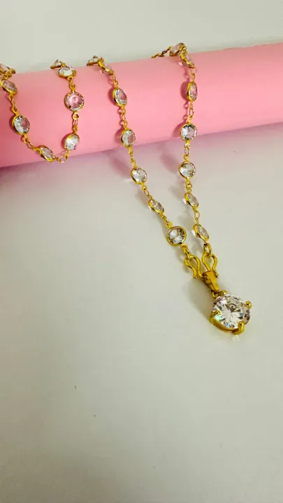 Panchadhatu gold plated stone chain and locket for women | Daraz.com.np