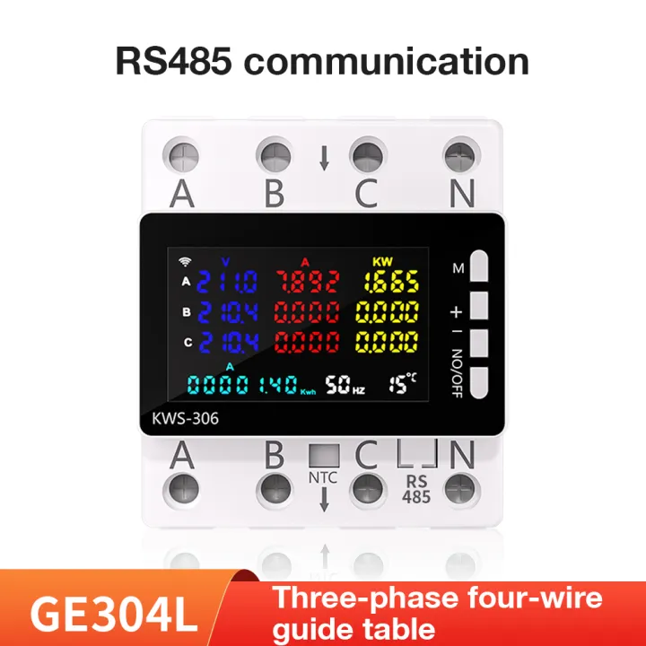 3 Phase Tuya WiFi Smart Energy Meter kWh Tester Power Factor Over Under ...