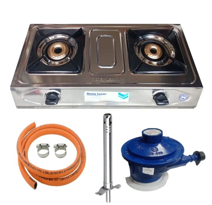 Steel Gas Stove Set With Regulator, Pipe, Light And Clamp | Daraz.com.np
