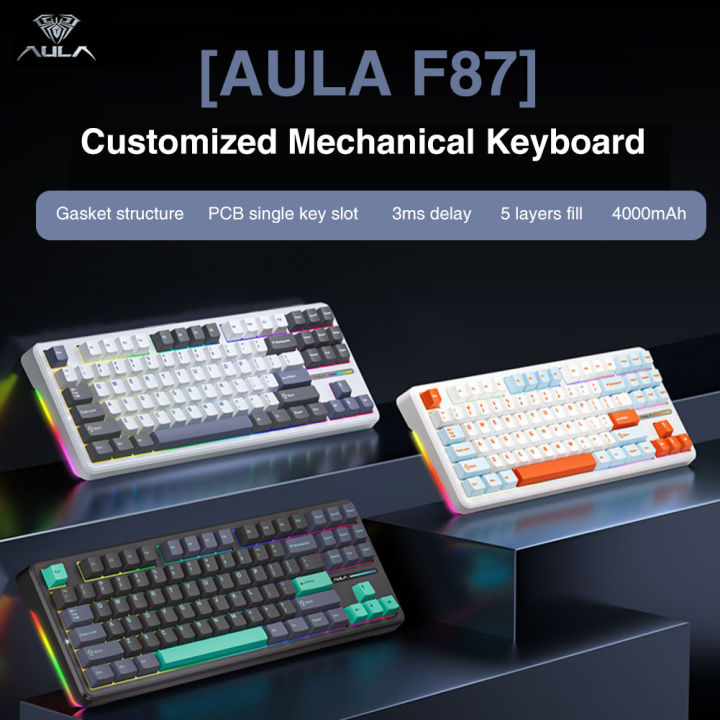 AULA F87 Mechanical Keyboard 2.4G/USB/Bluetooth 3 Mode Wireless Gaming Keyboard 87 Keys Hotswap ...