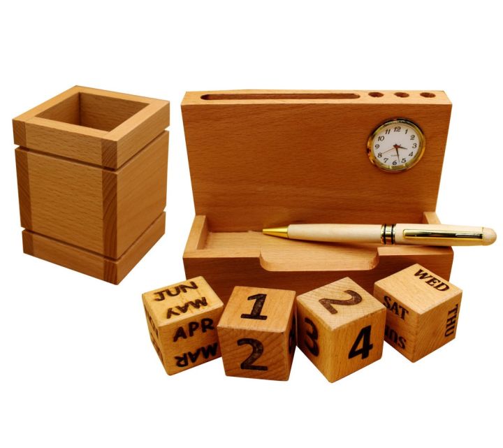 Office Wooden Desk Accessories, with clock , pen Box | Daraz.pk