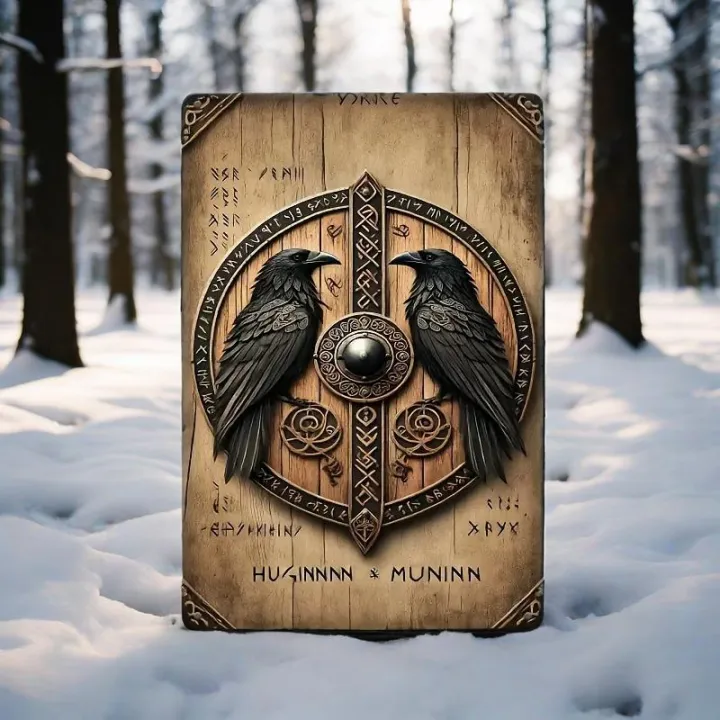 Viking Shield & Ravens Iron Wall Art: Waterproof Painted Metal Tin ...
