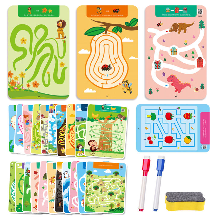 15/32 Sheets Reusable Maze Cards for Kids 3 Beginner Level Kids ...