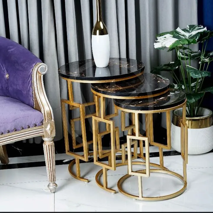 3 Pieces of nesting tables,Marble sheet on the top,with oron base frame ...