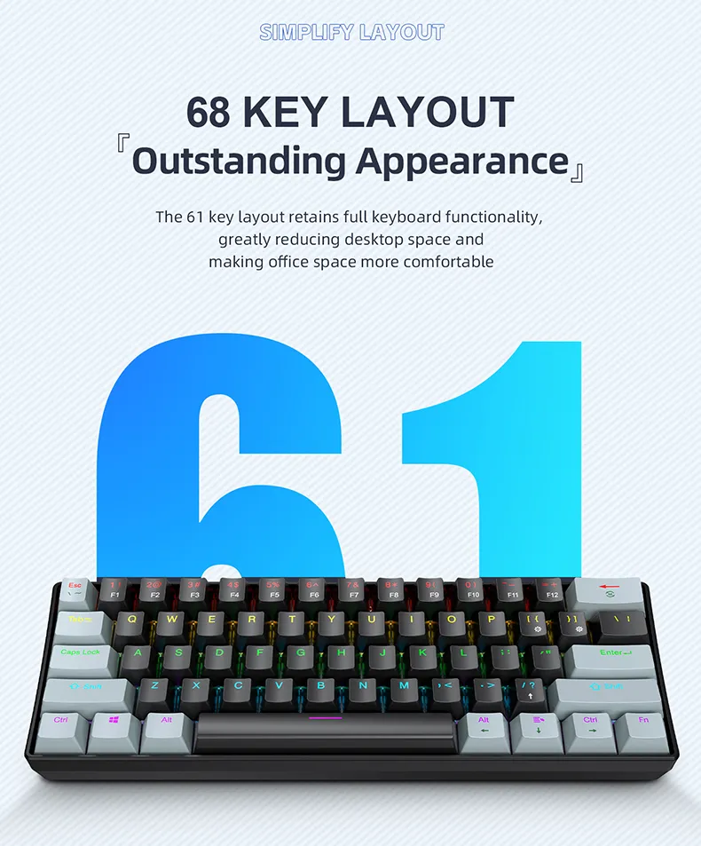 61 Keys Mechanical Keyboard Wired,APAYADO K61 RGB 60% Portable Mini ...