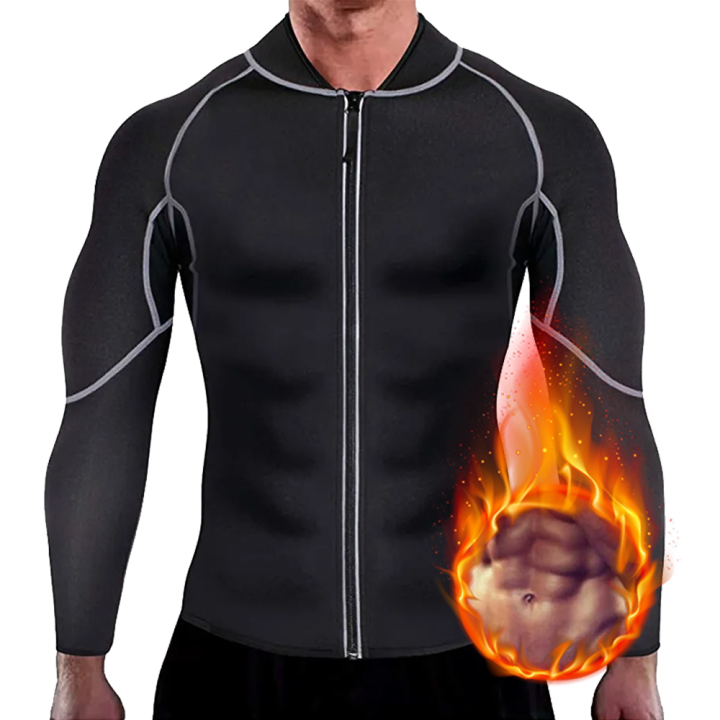 Men Compression Sauna Suits Sweating Jacket Workout Weight Loss Long ...