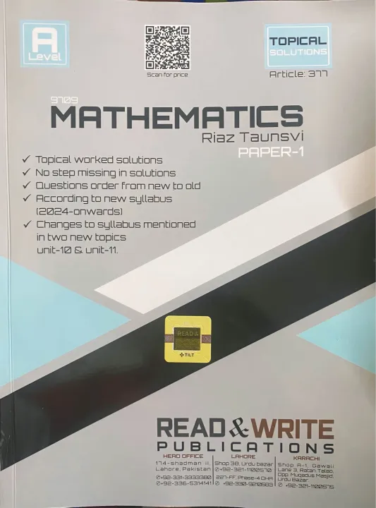 Riaz Taunsvi A Level Mathematics P1 Solved Past Papers – 2001-2024 ...
