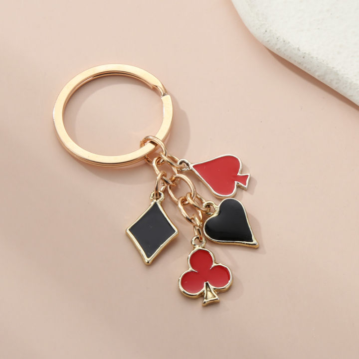 Cute Enamel Keychain Hearts Clubs And Spades Symbol Key Ring Poker Card ...