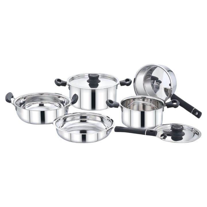 Stainless steel cookware set 7 pieces includes 2 Caserolle, Fry Pan ...