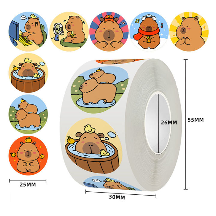 500 Pcs/roll Cartoon Capybara Animal Stickers Cute Reward Sticker ...