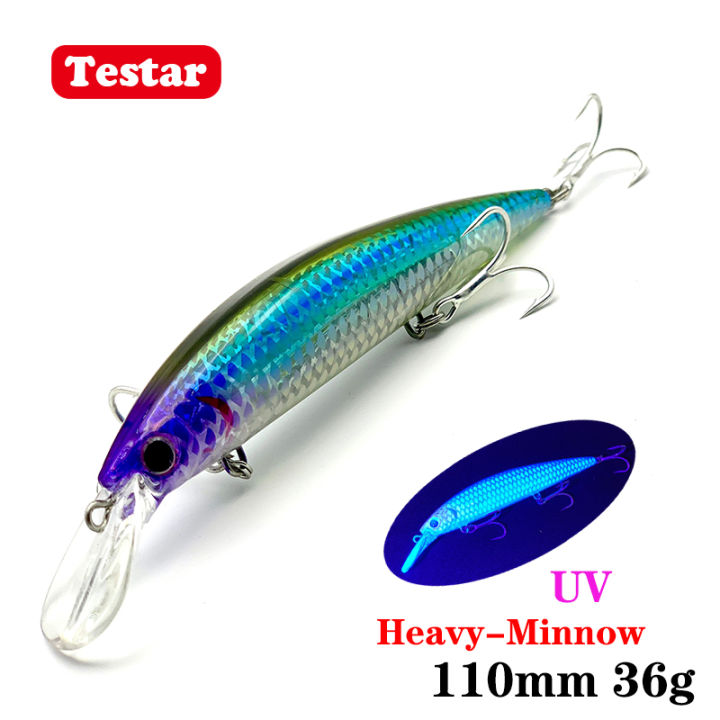 Testar Fishing Lure 110mm 36g Heavy Sinking Minnow Bait UV Long Casting ...