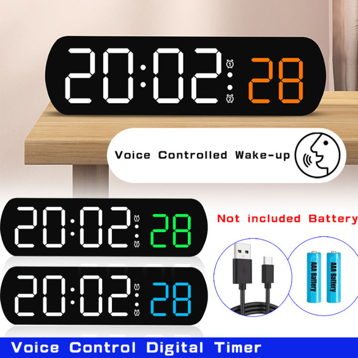 Voice Control Digital Alarm Timer Clock Temperature Dual Alarm Desktop ...
