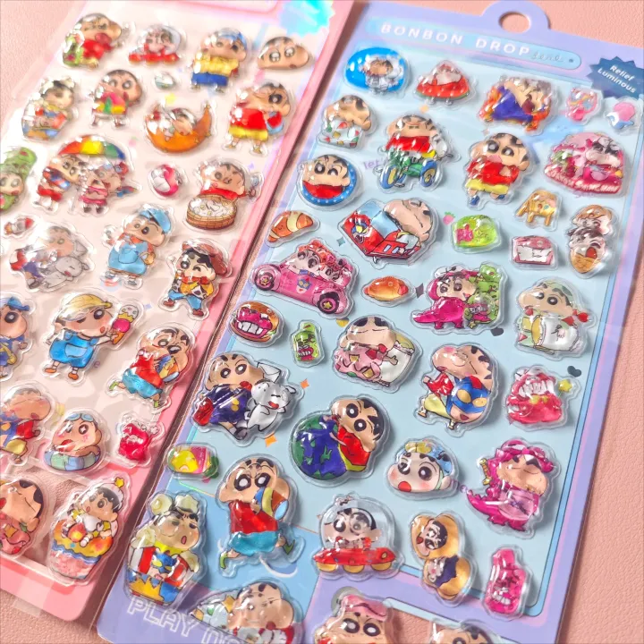 new Kawaii Crayon Shin Chan Cartoon 3D PET Relief Water Sticker Cute ...