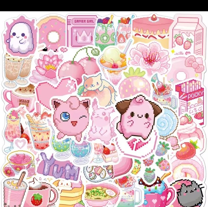 25 pcs new pixel stickers pink theme | Daraz.pk