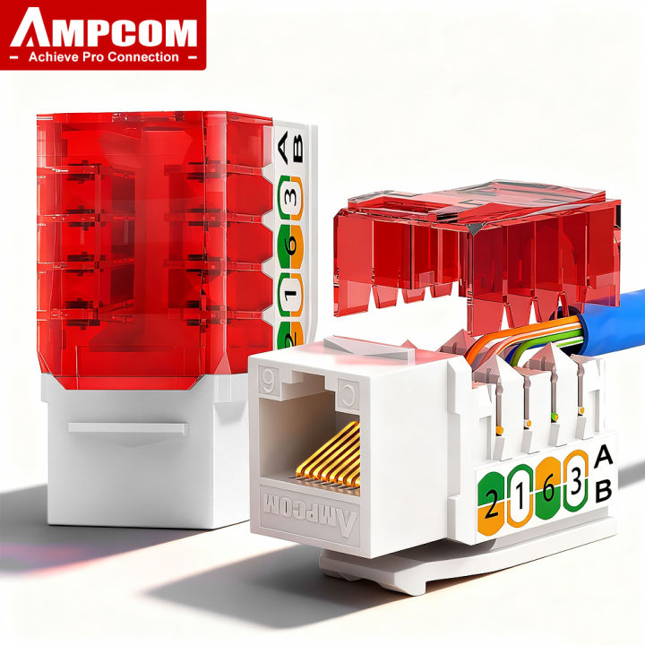 AMPCOM Cat6 RJ45 Keystone Jack Flat/Angled Vertical Punch Down, 50U ...