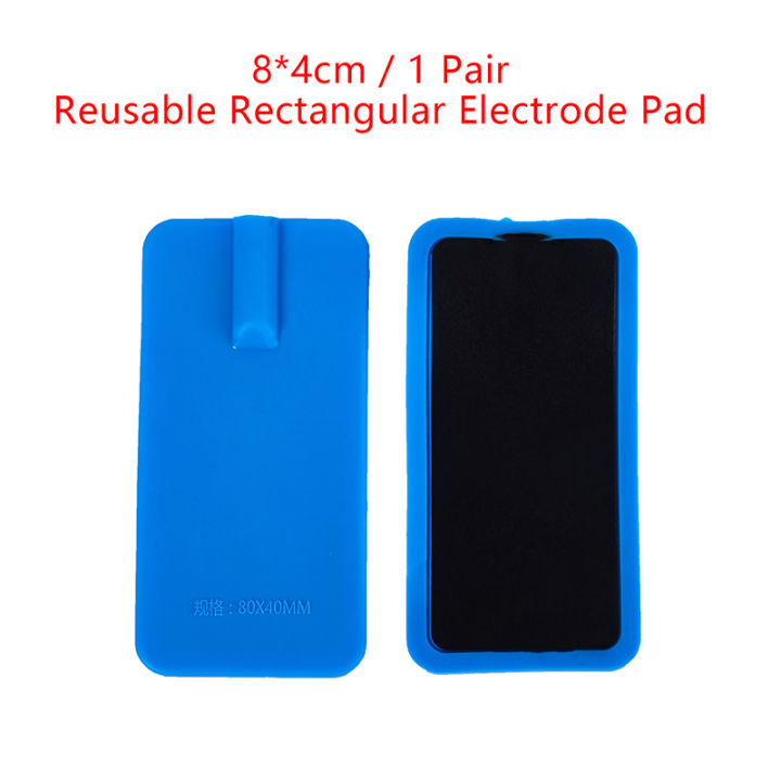1 Pair Blue Reusable Rectangular Electrode Pad Non-gel Carbon Rubber ...