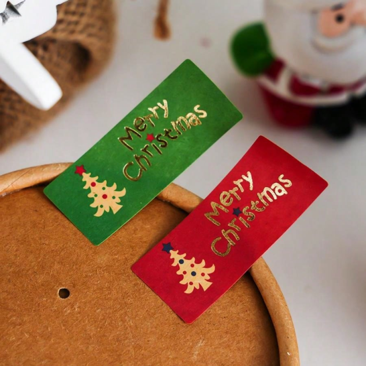 50pcs Christmas Tree Sealing Stickers Vintage Kraft Paper Baking ...