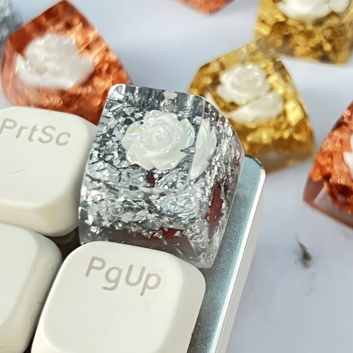 Camellia Key caps flower keycaps resin DIY creative light-transmitting ...