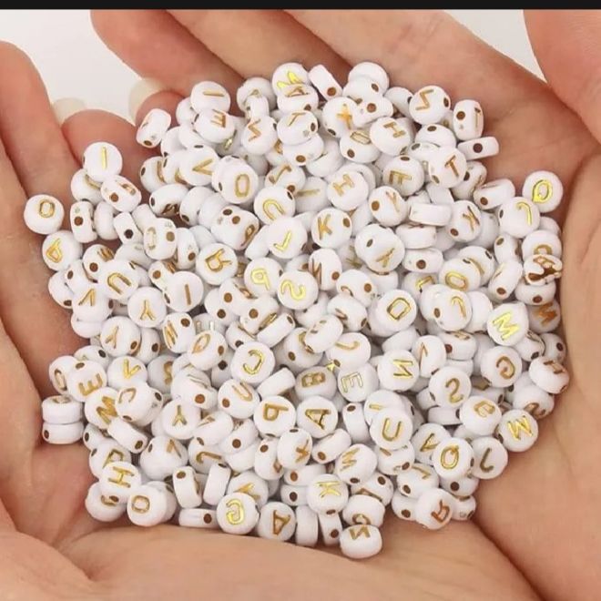 pack of 60 piece | Mix and A-Z alphabets golden bead | Round white ...