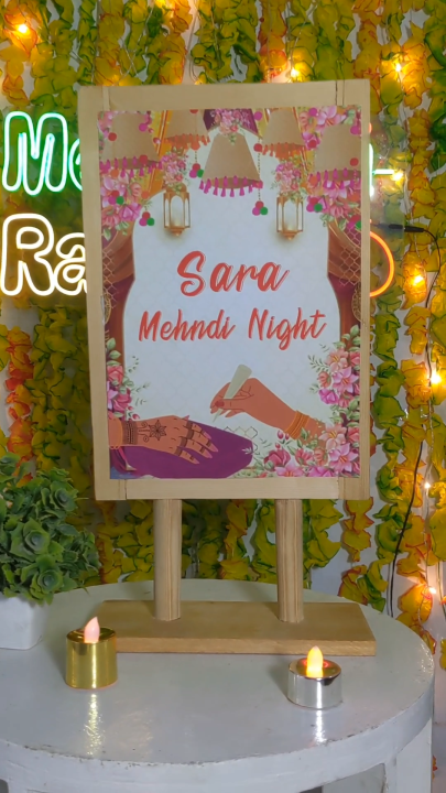 Customized Mehndi Favor Cards With Wooden Stand / Mayoun Card / Dholki ...