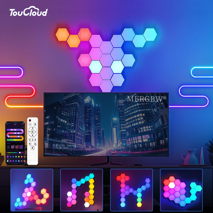 RGB Smart Hexagonl Light Panels Music Sync RGB Hexagon Gaming Night ...
