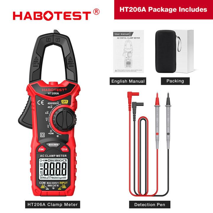 HABOTEST HT206 Digital Clamp Meter DC/AC Current 600A Multimeter ...