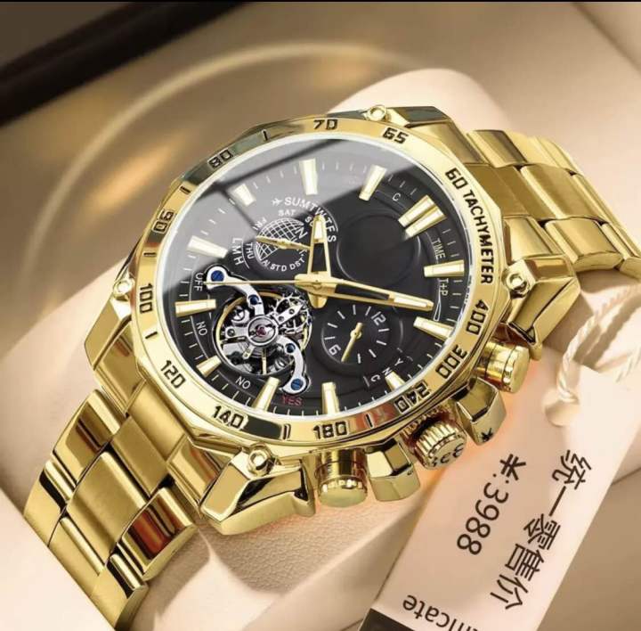 New luxury stainless steel chain quartz analog wrist watch for men’s ...