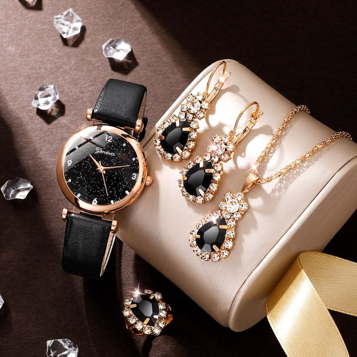 Womens Watches Set Luxury Rhinestone Women Fashion Elegant Wristwatch ...