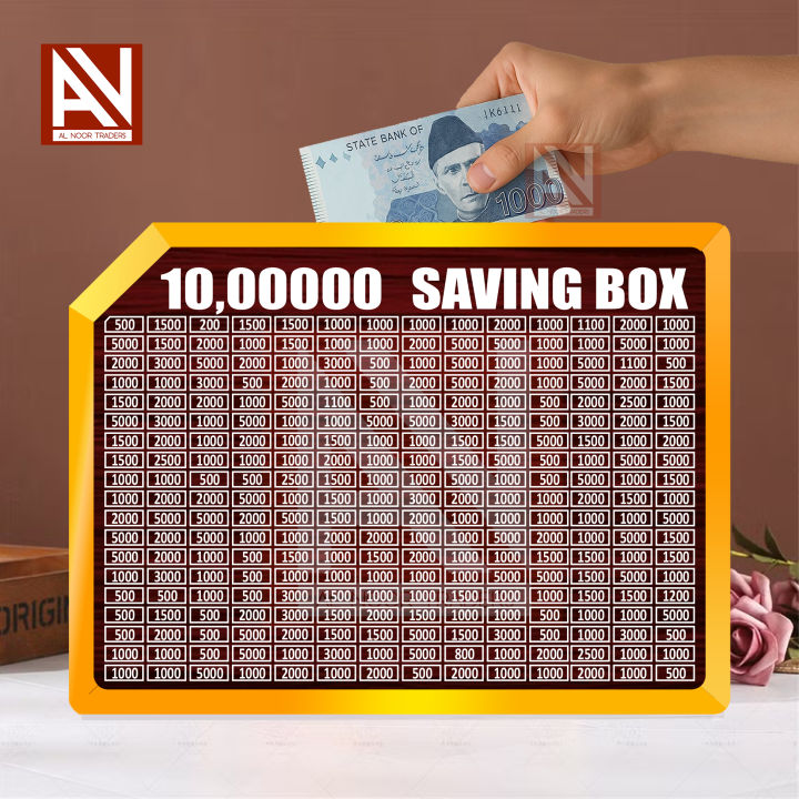 Al Noor Traders1000,000 PKR High-Quality Wooden Saving Box - Golden ...