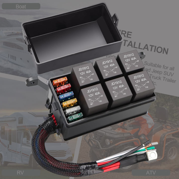 12V Fuse Relay Box 6 Way Relay Fuse Box Pre-Wired Relay Box with 6 ...
