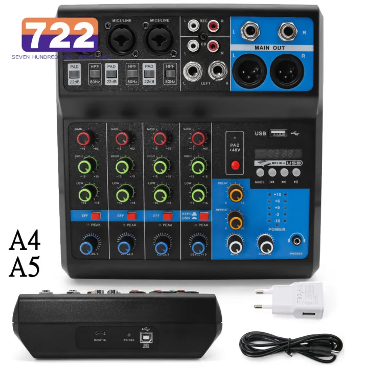 HD A4 A5 Sound Card Mixing Console Mixer Professional Audio 4 5 Channel Sound Mixer For Live ...