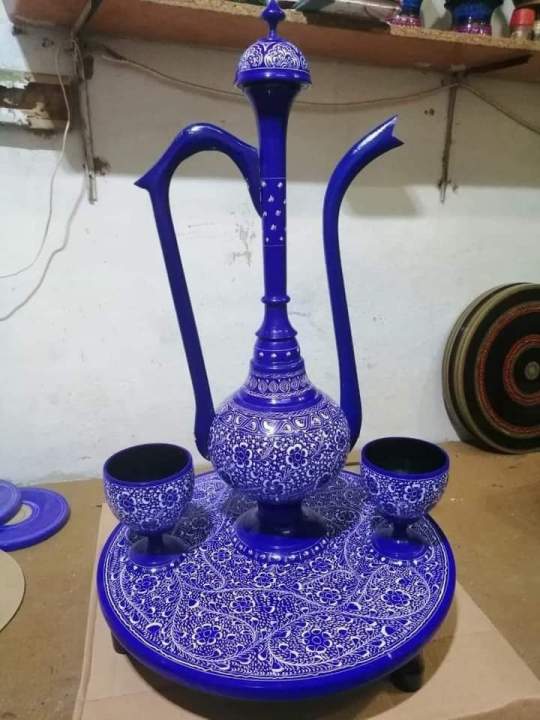 Multicolor Handmade Pottery Tea Set | Kashikari Decorative Tray, Jug ...